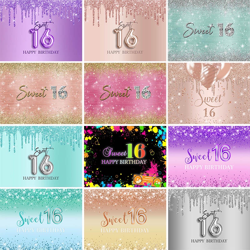 Sweet 16 Birthday Backdrop Party Decorations Boy Girl Happy 16th ...