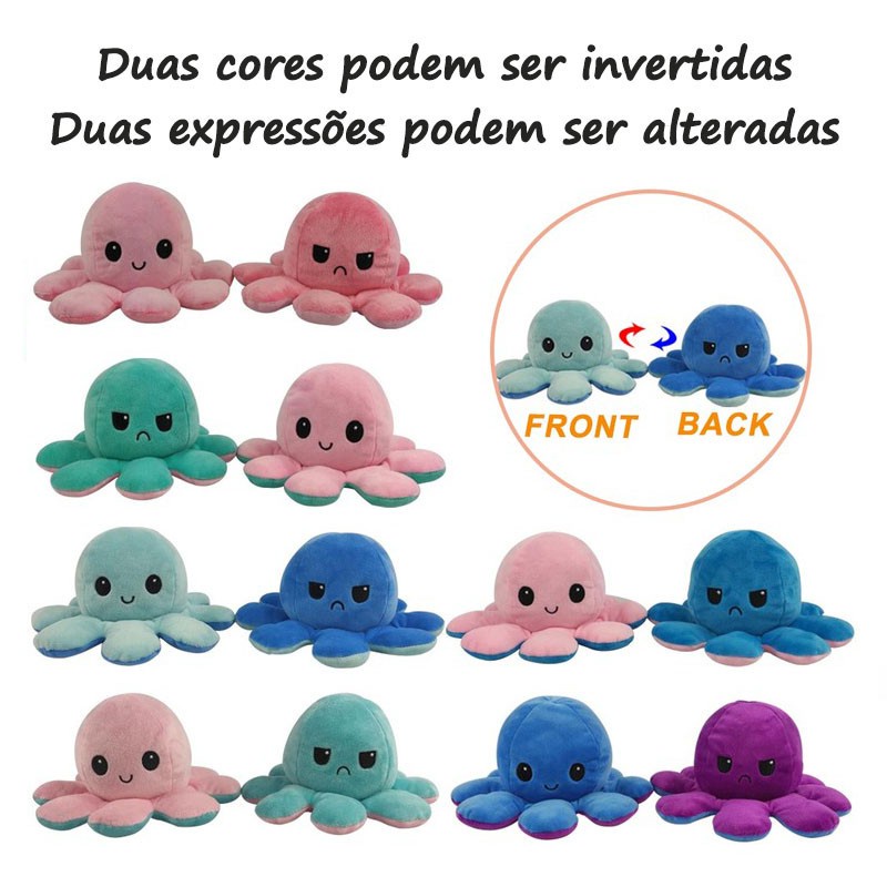 20 CM Cute Squid Octopus Puppet Double Sided Expression Flip Octopus ...