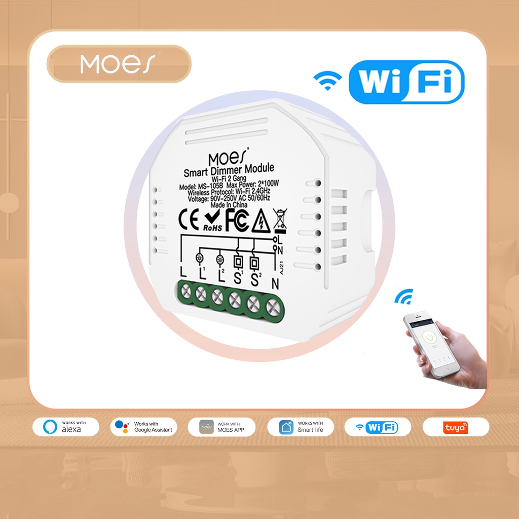 MOES 2 Gang DIY WiFi Smart 2 Way Light LED Dimmer Module Switch Smart ...