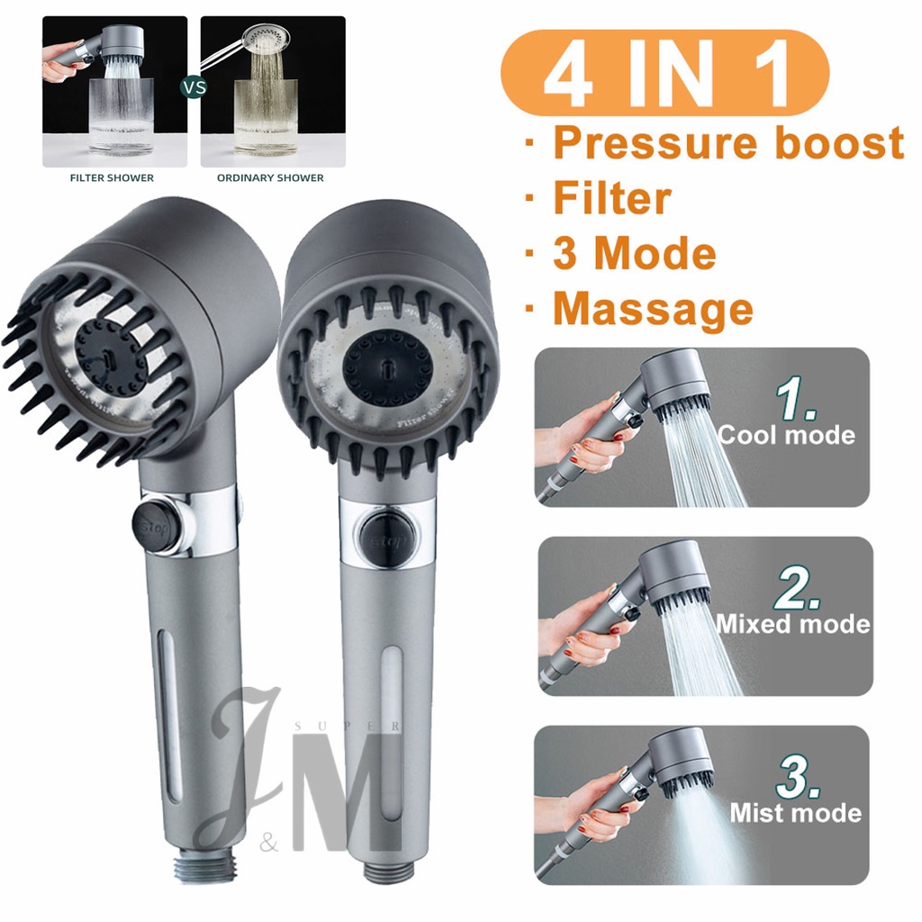 Kit 4 In 1 High Pressure Shower Head With Filter 3 Mode Water Saving ...