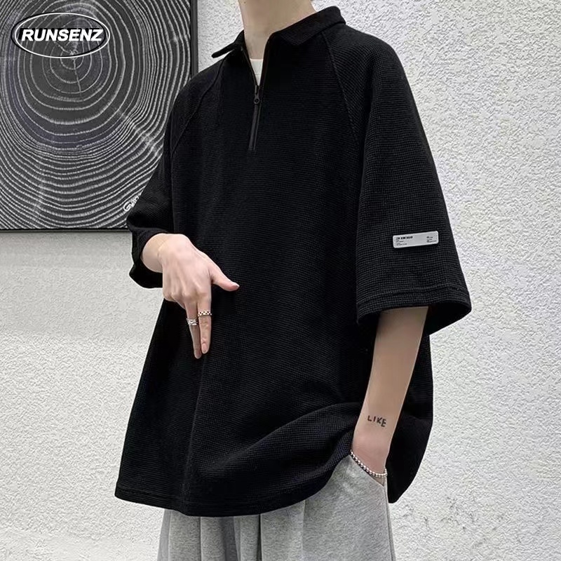 M-8XL Premium Waffle Polo T Shirt Men Plus Size Casual Loose Short Sleeve Polo Top Shirt Plain ...