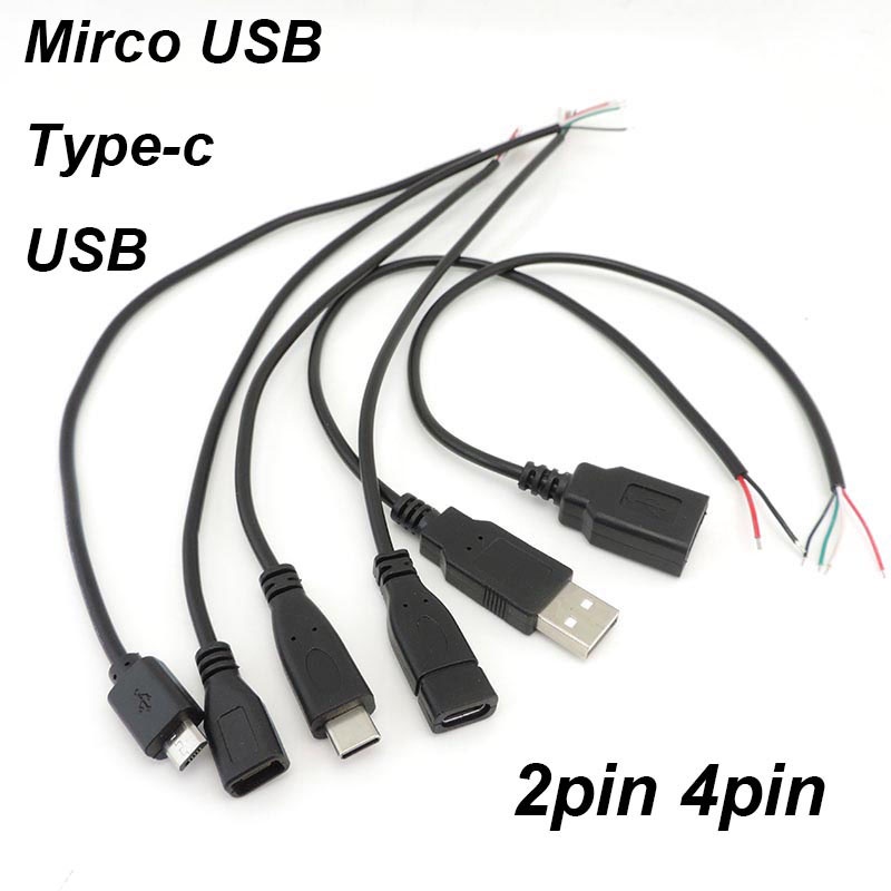 2-pin 4-pin Wire Line Micro USB DIY 2.0 Male to Female Type-C Charger ...