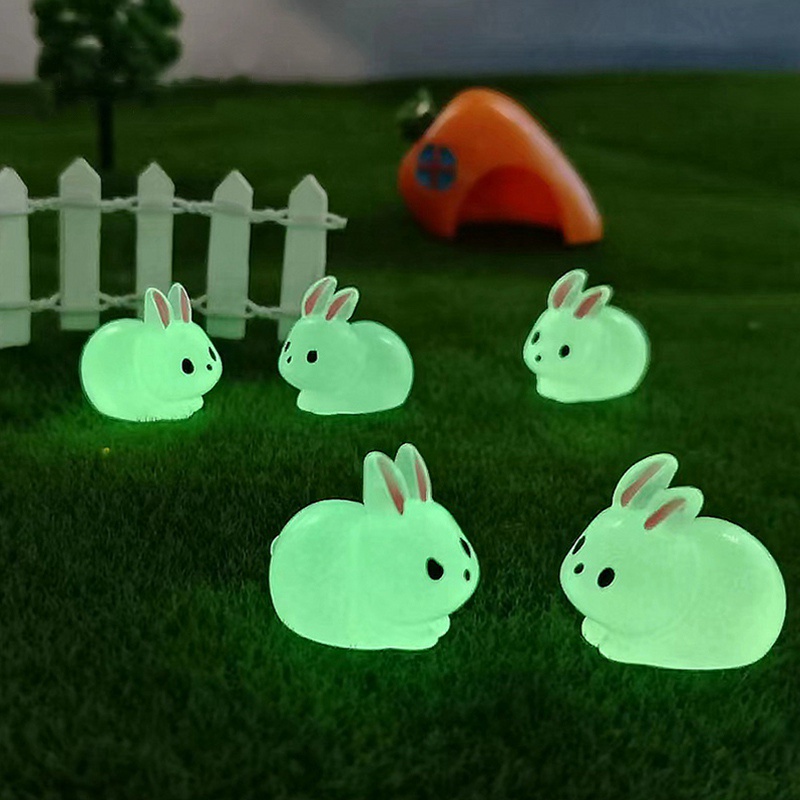 5Pcs Miniature Noctilucent Fat Rabbit Outdoor Glowing Ornaments Fairy ...