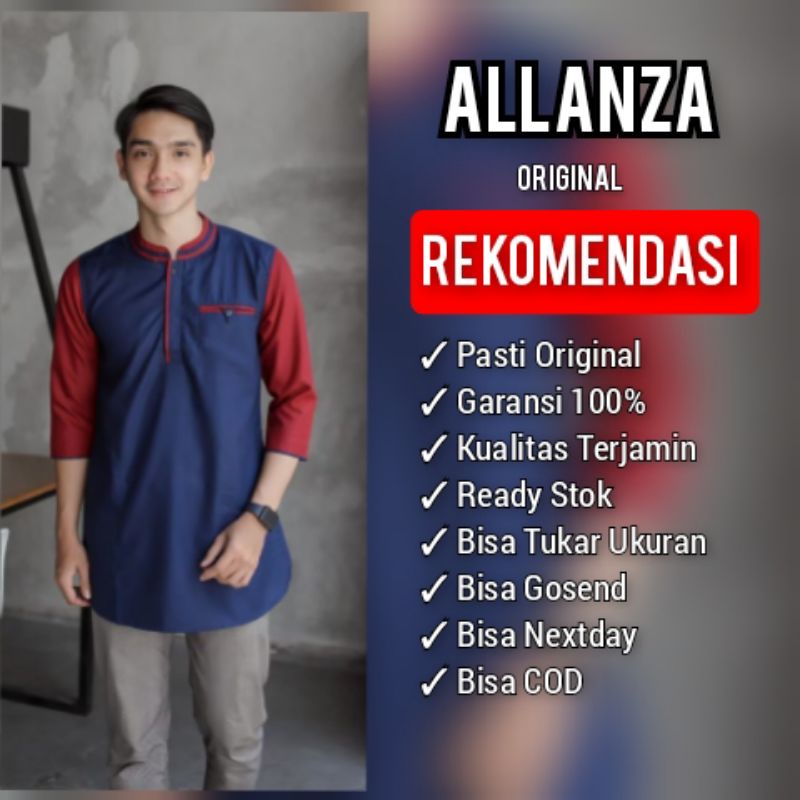 Alanza muslim ORIGINAL kurta muslim Dress Men Three Quarter Sleeve navy ...