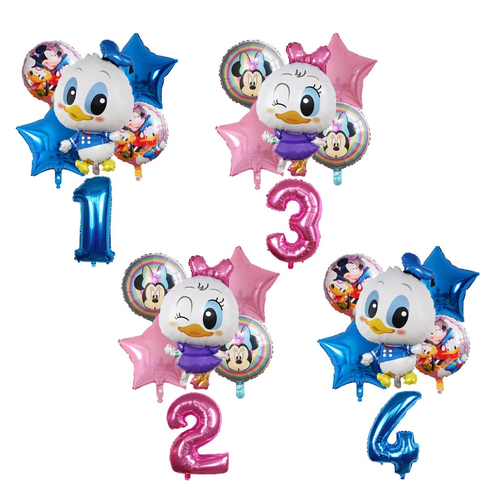 6Pcs Disney Daisy Donald Duck Theme Balloons Mickey Mouse Kids Birthday ...