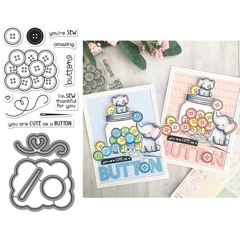 Buttons Add-on Cutting Dies with Clear Stamp for Diy Scrapbooking ...