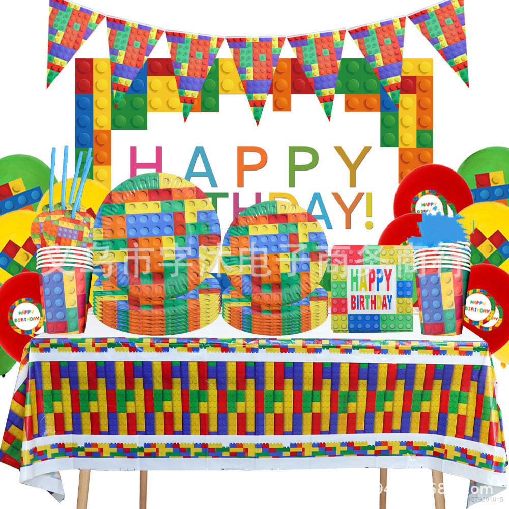 Lego bricks Party decorations Tablecloth Birthday set banner cake ...