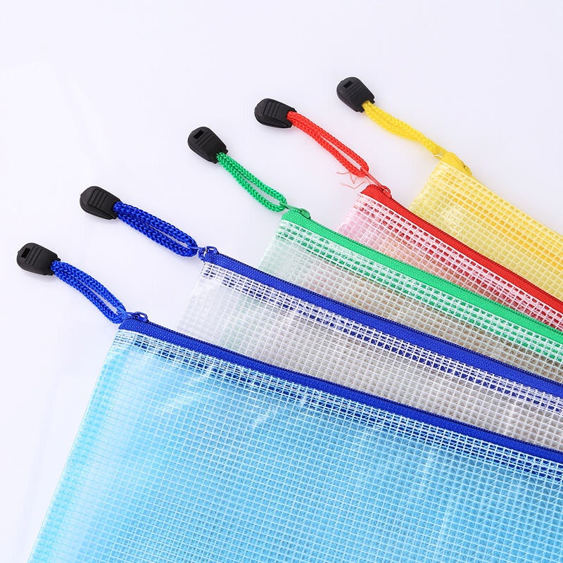 Office Supplies Grid Zip File Bag A4 Transparent Portable Data Bag ...