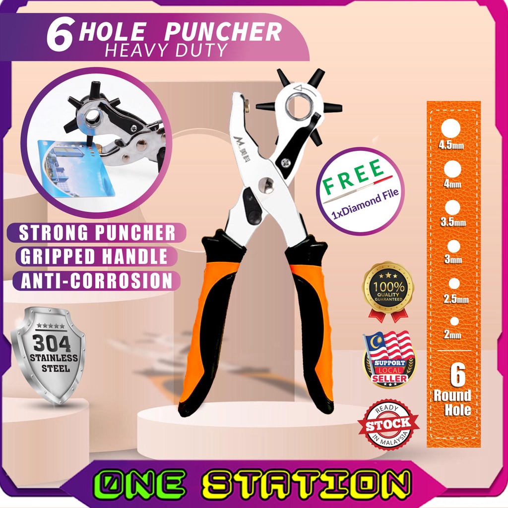 6 Hole Heavy Duty Puncher Leather Belt Watch Hole Punch Multifunction ...