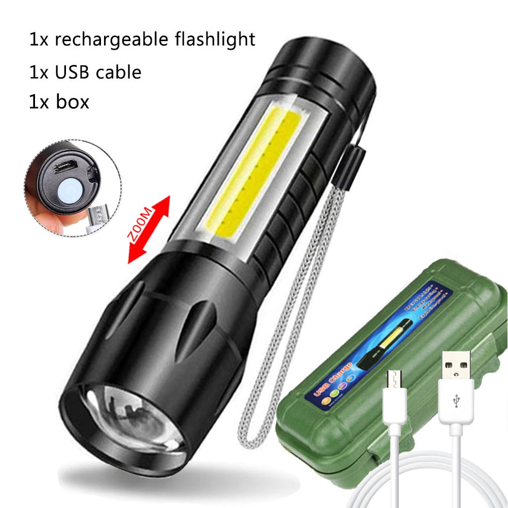 Portable USB Rechargeable LED Flashlight COB Built-in Battery Tactical ...