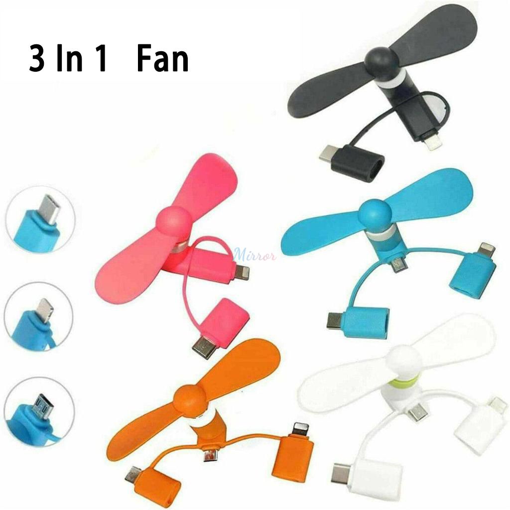 3 In 1 Mini Electric Phone Fan Cooling Type-c Micro USB Port Portable ...