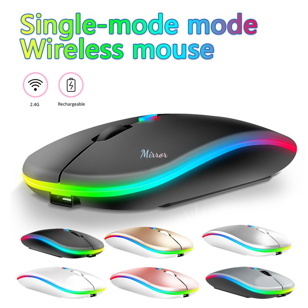 Wireless Mouse Rgb Led 2.4Ghz Silent Rechargeable 1600dpi Slim Portable ...