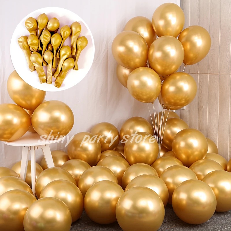 100PCS 12 Inch Metallic Gold Balloon Wedding Birthday Event & Party ...