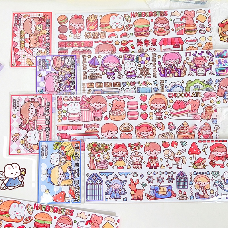 Cartoon Cute Girl Row Washi Sticker Special Oil Process Decorative ...