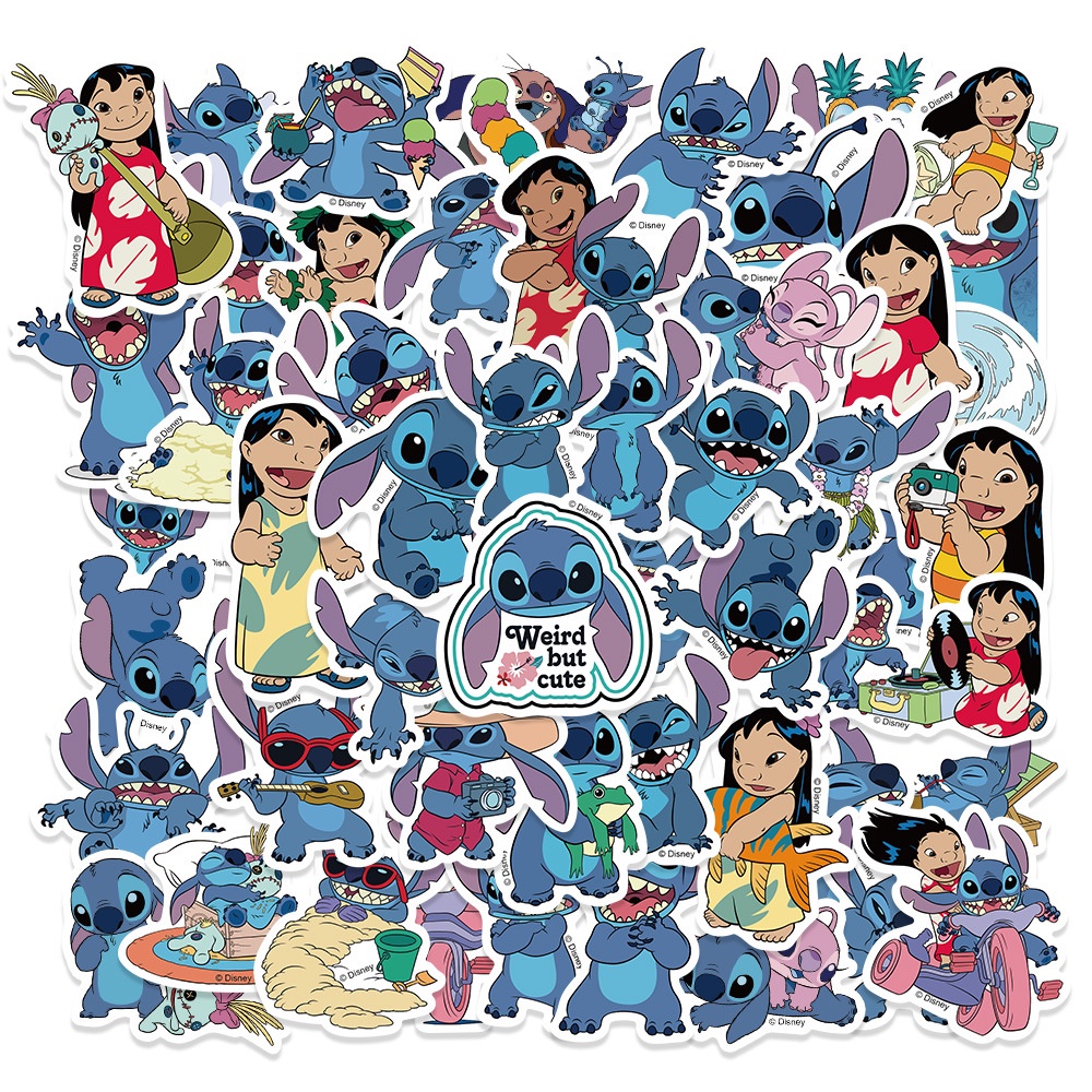 (Authorized) 50 pcs Cute Stitch Cartoon Waterproof PVC Stickers (2 ...