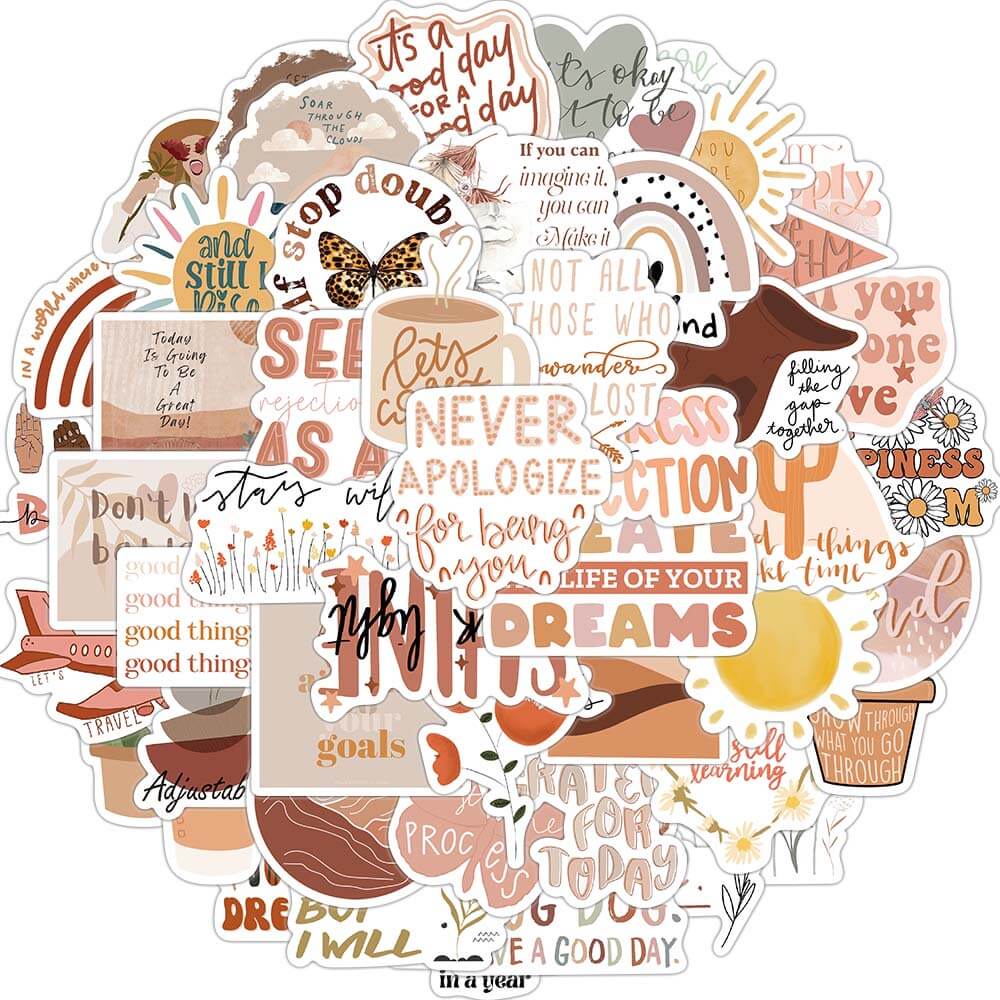 [Large stickers]50pcs Boho Style Bohemian Inspirational Words Stickers ...