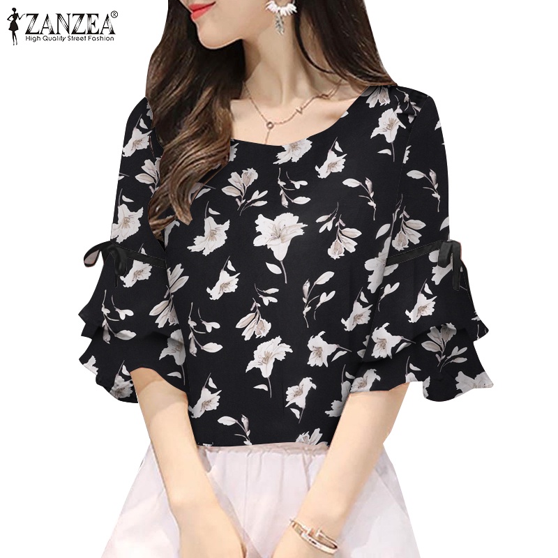 Zanzea Women Korean Casual Loose Bohemian Short Sleeve O Neck Floral