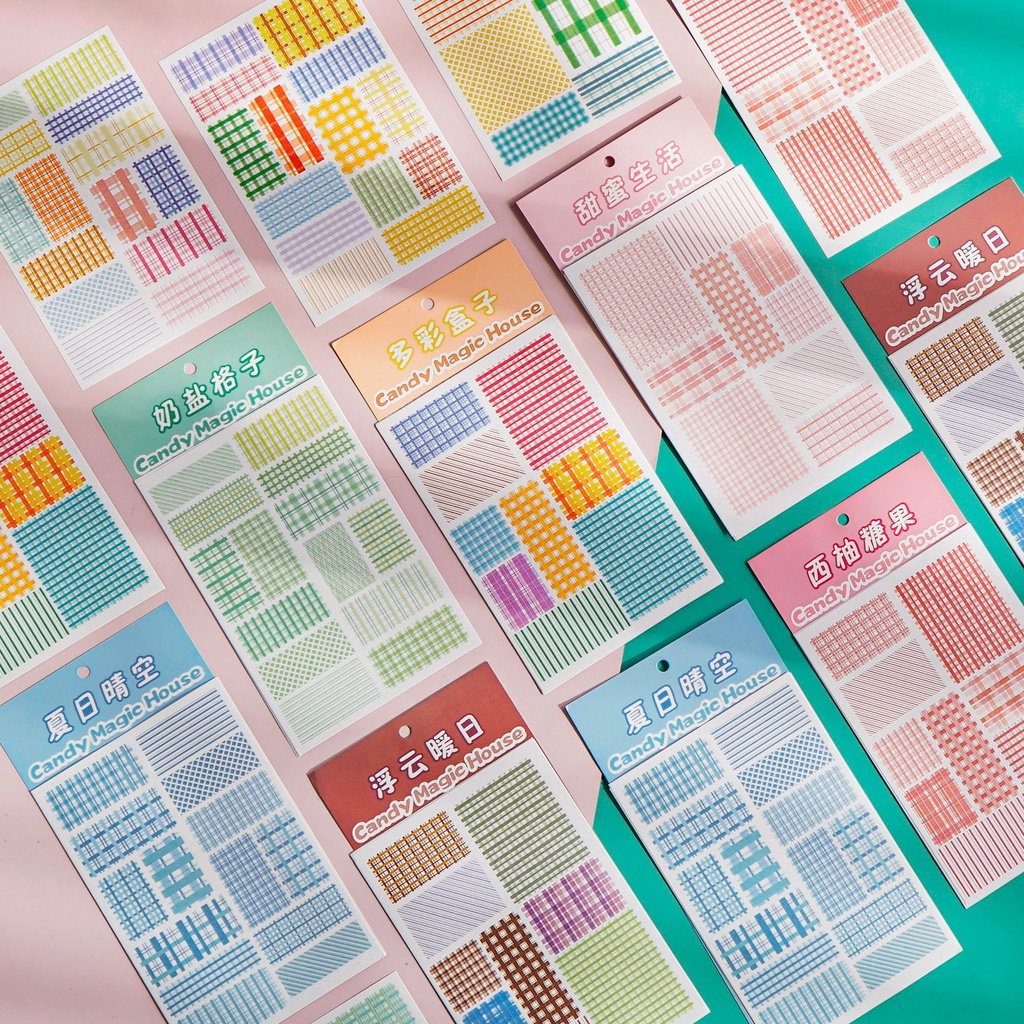 MOHAMM 4 Sheets Kawaii Grid Stickers Set Colorful Candy Color Hand ...