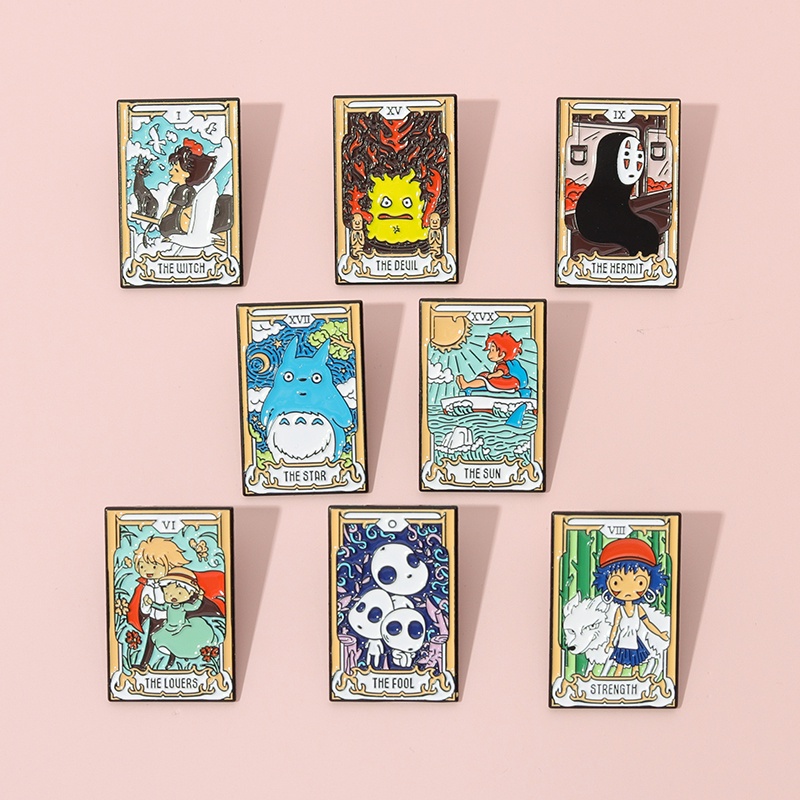 Creative Anime Totoro Tarot Enamel Pins Cute No Face Man Calcifer San ...