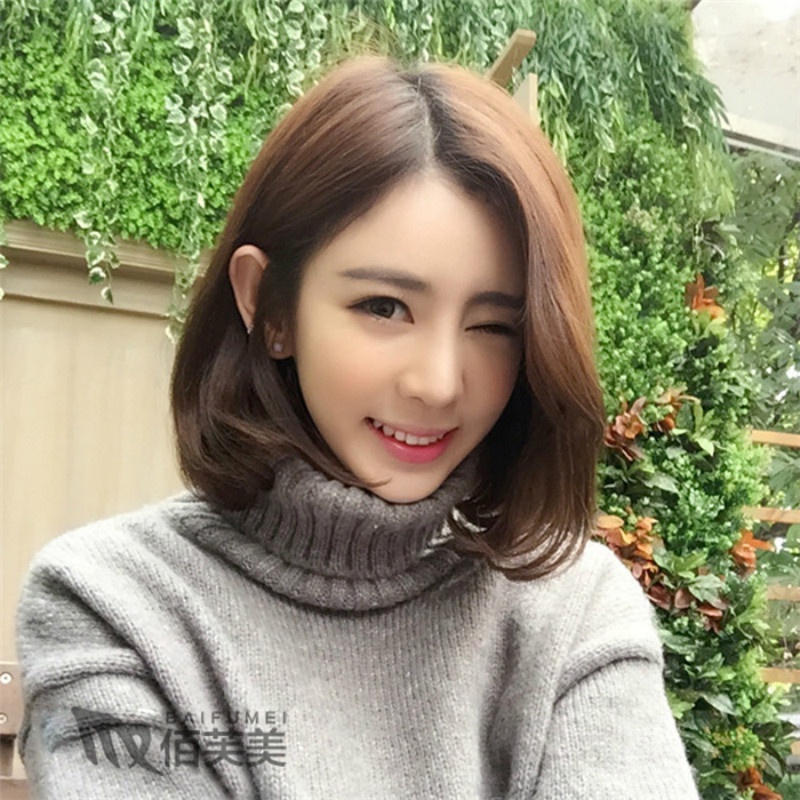 Wig Female bobo Head Inner Buckle Short Straight Hair Medium Bob Korean ...