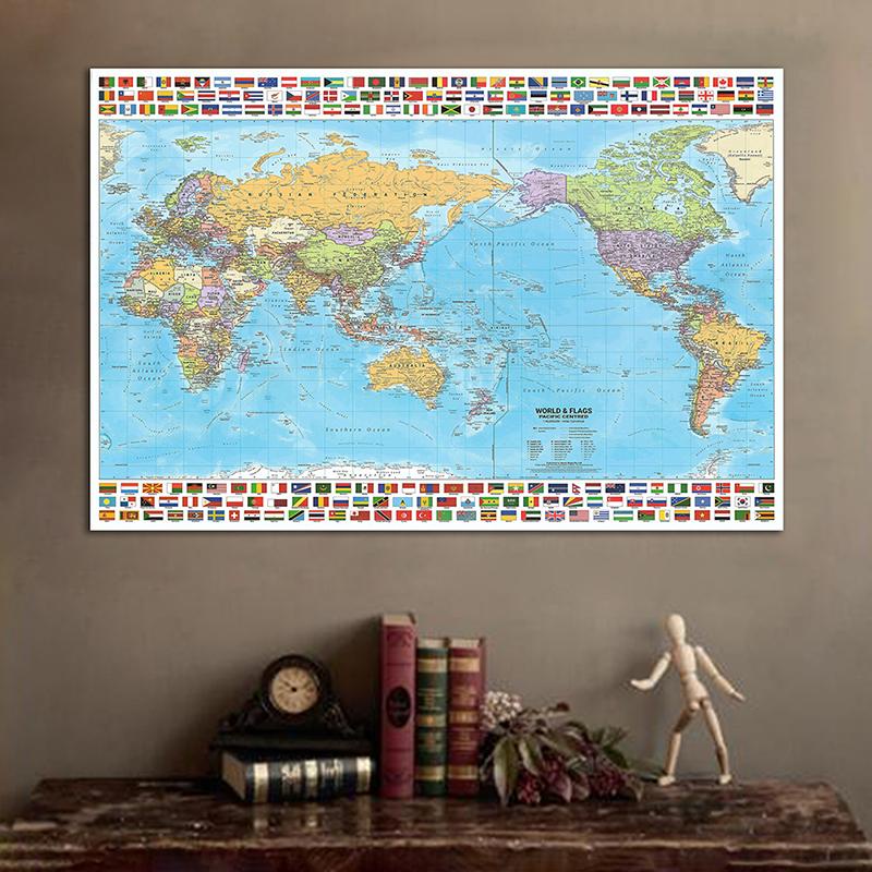 MAP # The World Political Map with National Flag Educational Posters ...