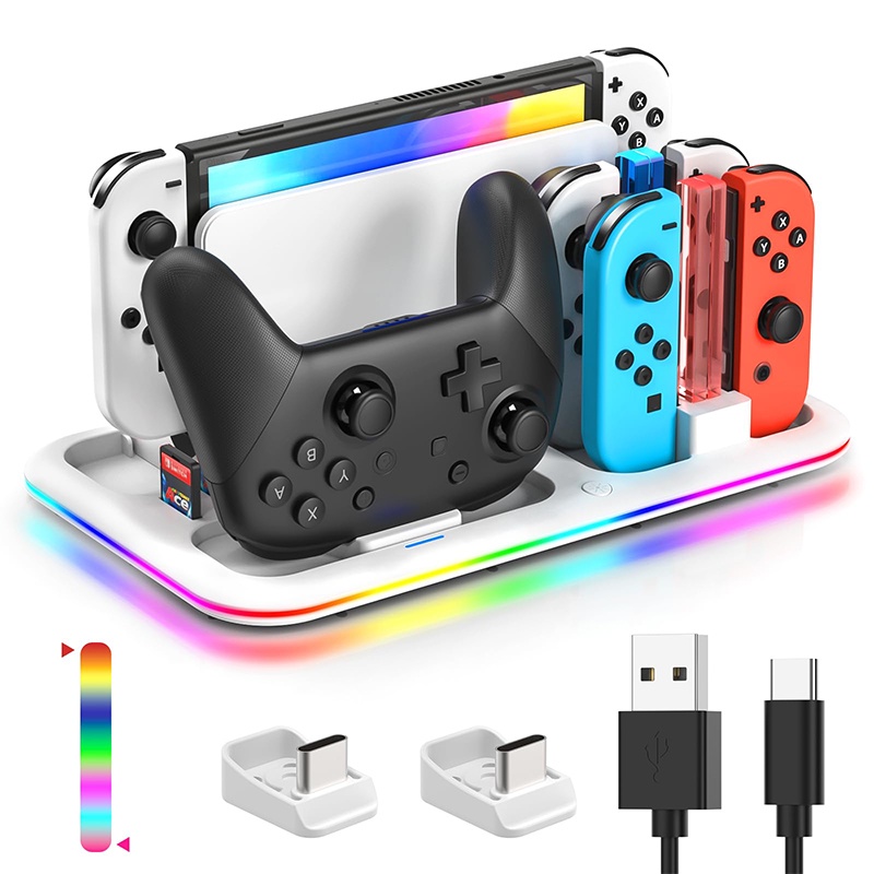RGB Switch Controller Charger for Nintendo Switch & OLED Model with Led ...