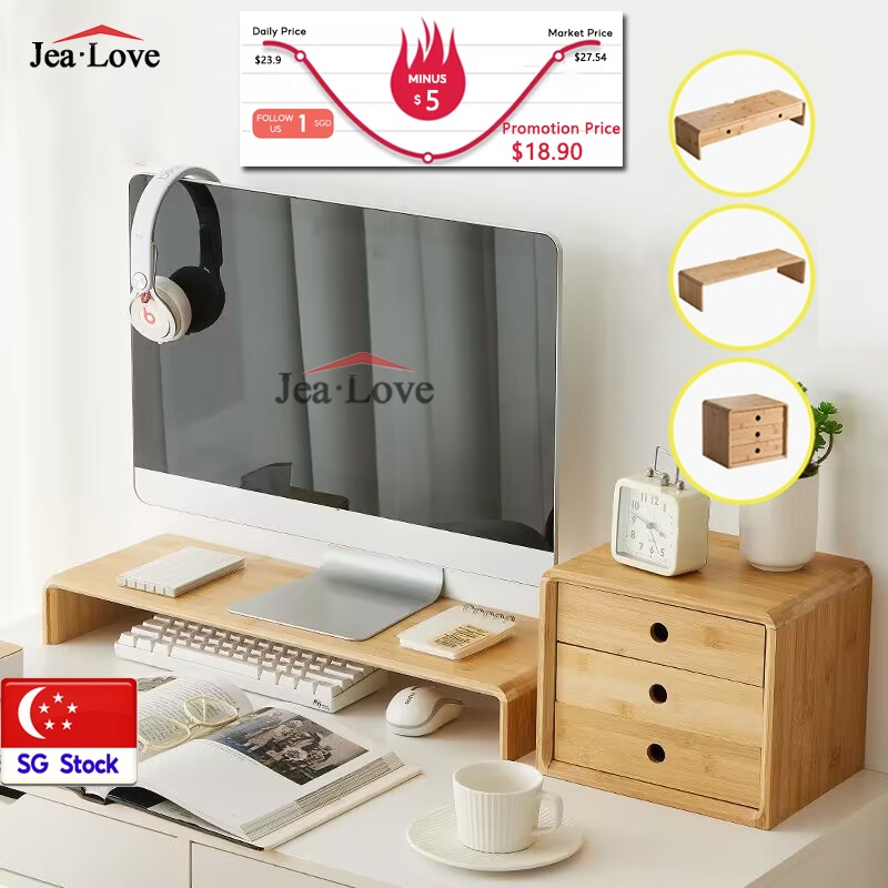 SG Stock Sturdy PC Monitor Stand Rack Dual Tier Desk Stand With Drawer ...