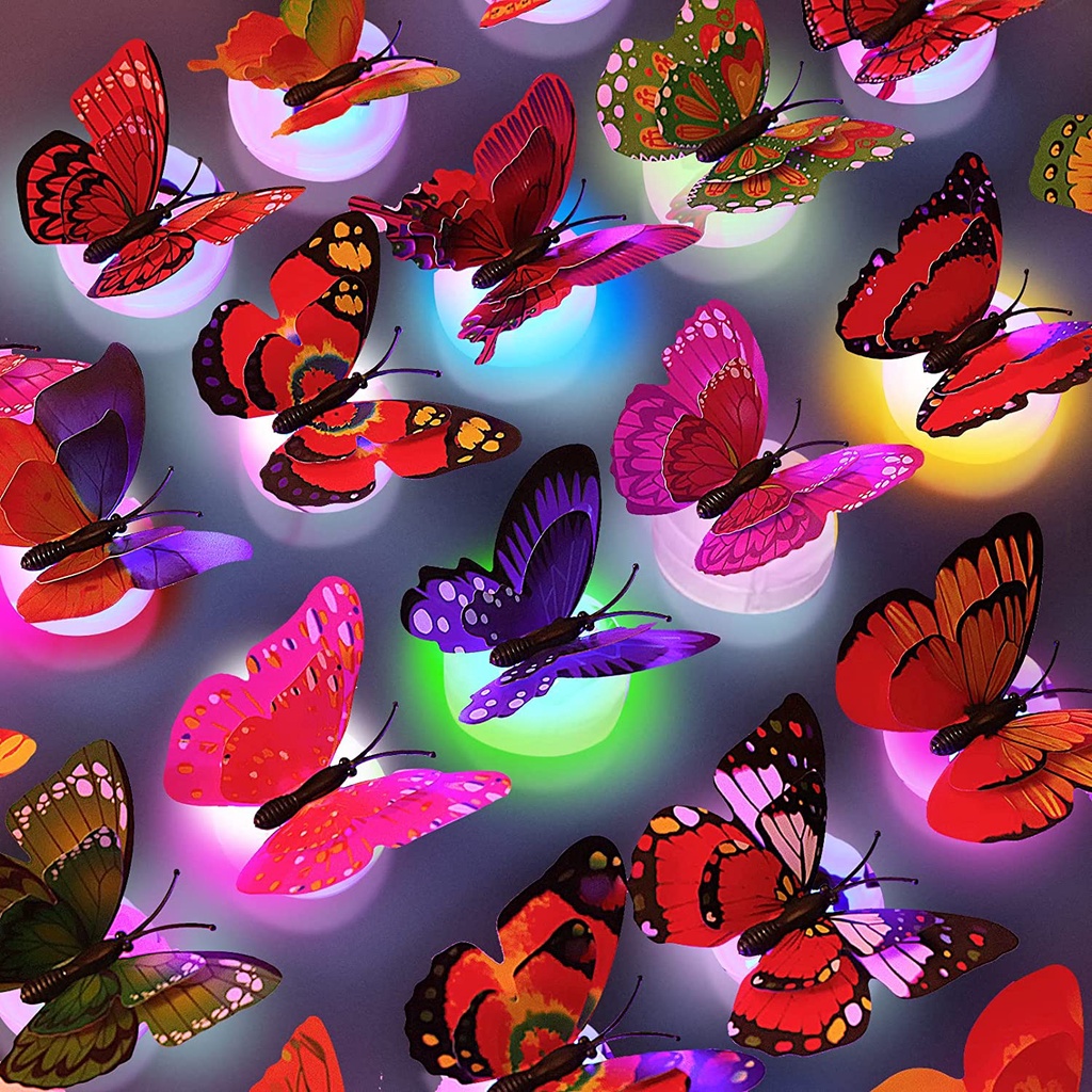 12 Pcs LED Butterfly Decorations Night Light,LED Wall Butterflies ...
