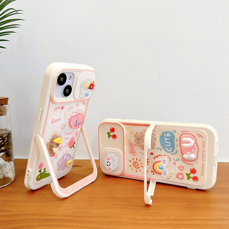 Stand Phone Case Compatible iPhone 14 13 12 Pro Max Plus 11 Bear Tulip ...