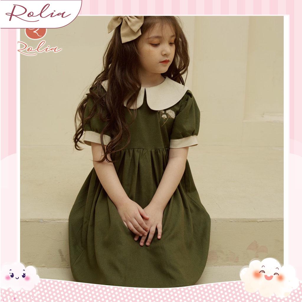 Vintage moss green baby girl dress with white lotus collar embroidered ...