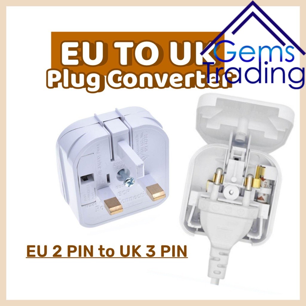 (1 PCS) EU To UK FUSED Power Converter Travel Socket EURO 2 Pin Plug To ...