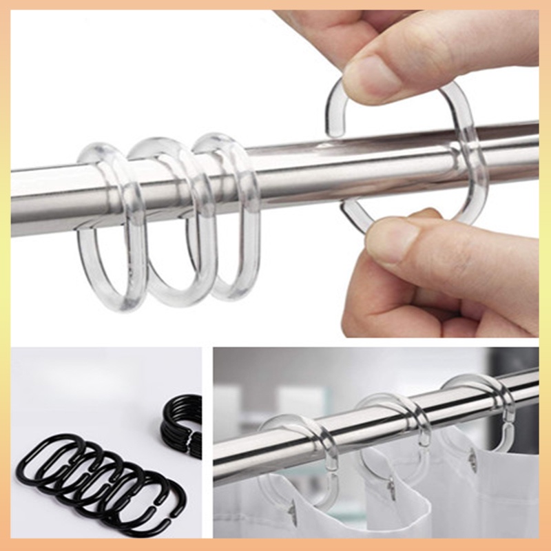 Clear Shower Curtain Rings Plastic Hook C Shaped Ring Hanger Rail ...