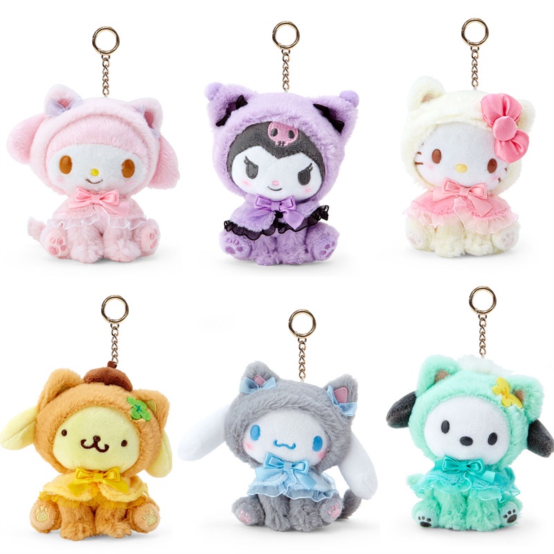 Kawaii Sanrio Cat Series Stuffed Toys Kuromi Hello Kitty Melody Cinnamoroll Plush Cute Keychain ...