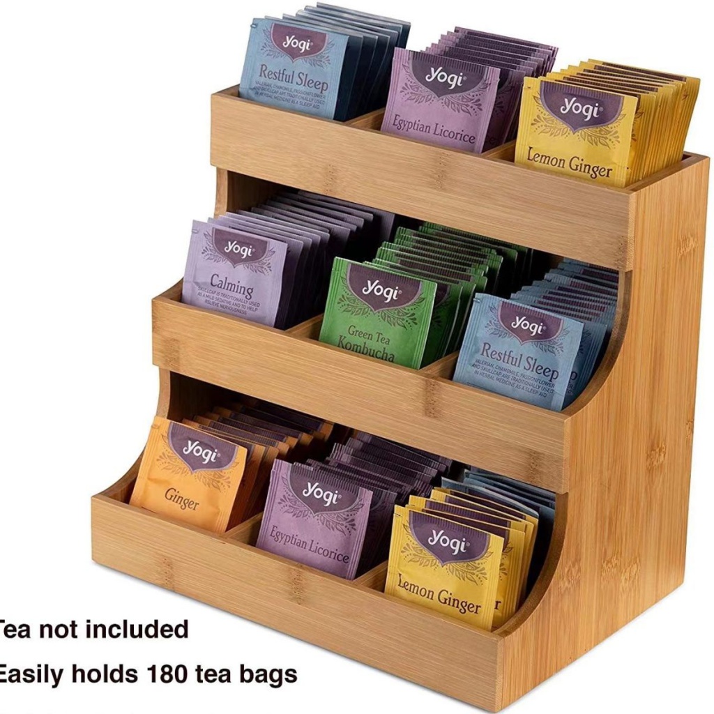 【Ready Stock】Desktop tea bag storage rack 3-layer bamboo tea bag coffee ...