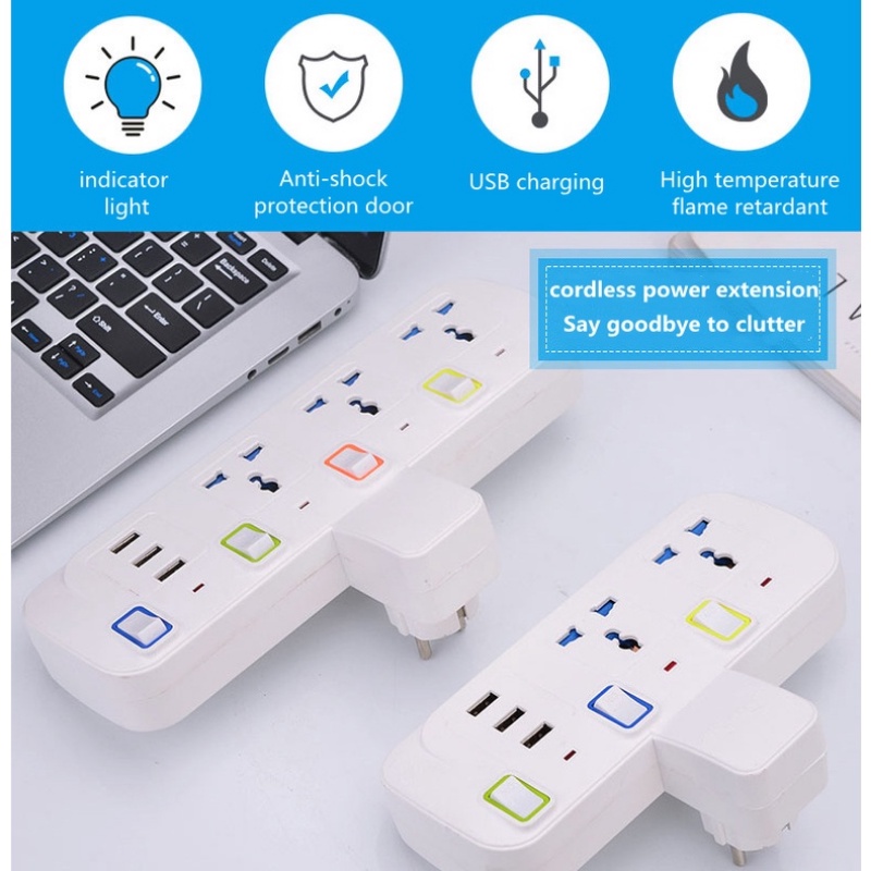 Universal UK Multi Plug Extension with USB 3 Way Charge Adapter Home ...