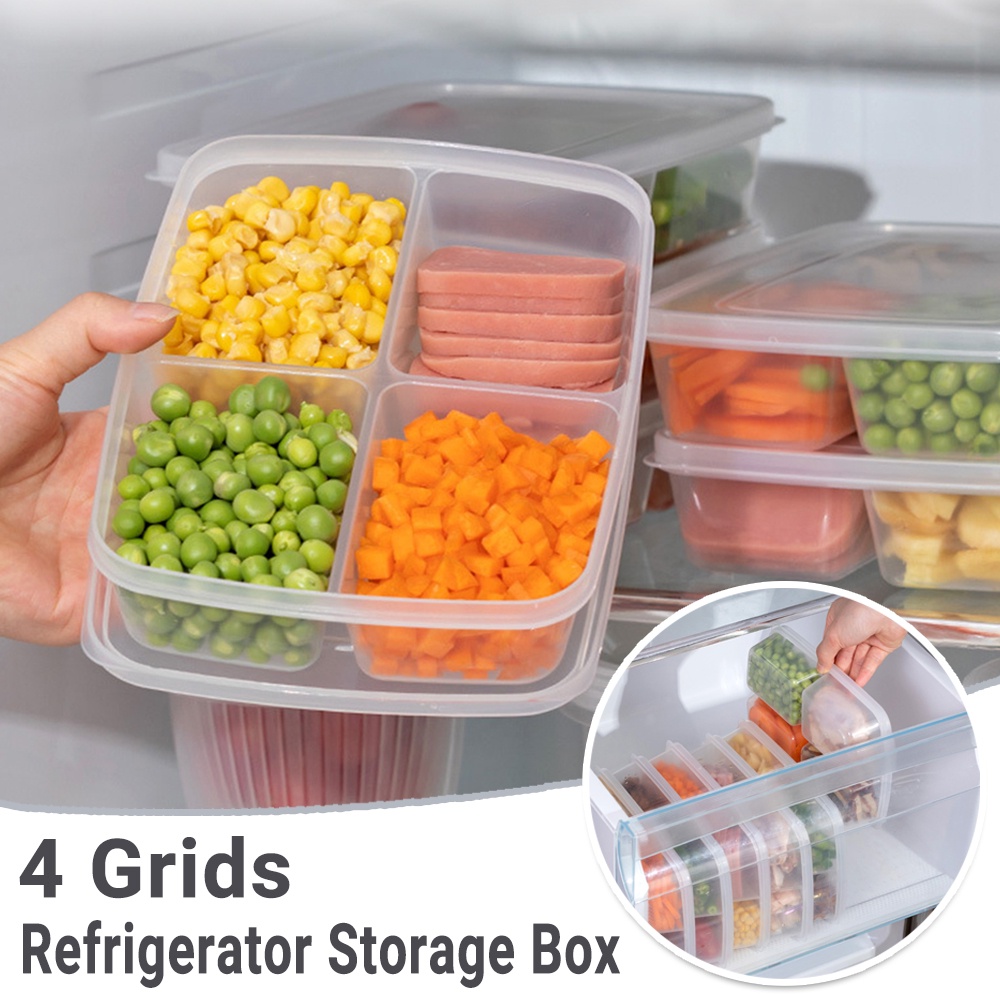 Refrigerator Storage Box / 4 Grids Transparent Food Sub-Packed Box ...