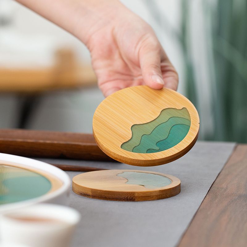 Creative Japanese bamboo coaster heat insulation solid wood tea cup ...
