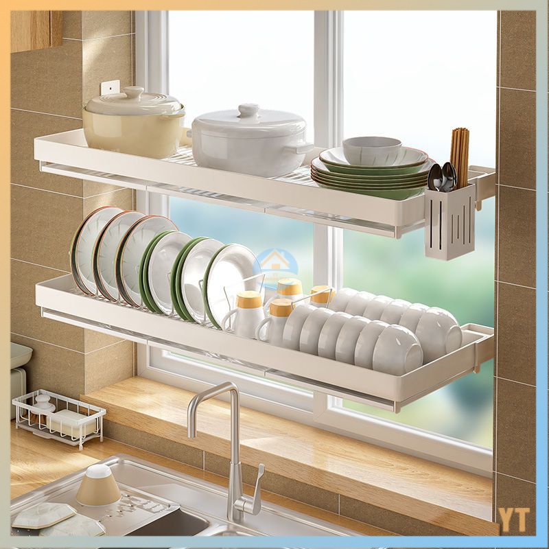Perforation-free kitchen windowsill shelf dish rack draining rack sink ...
