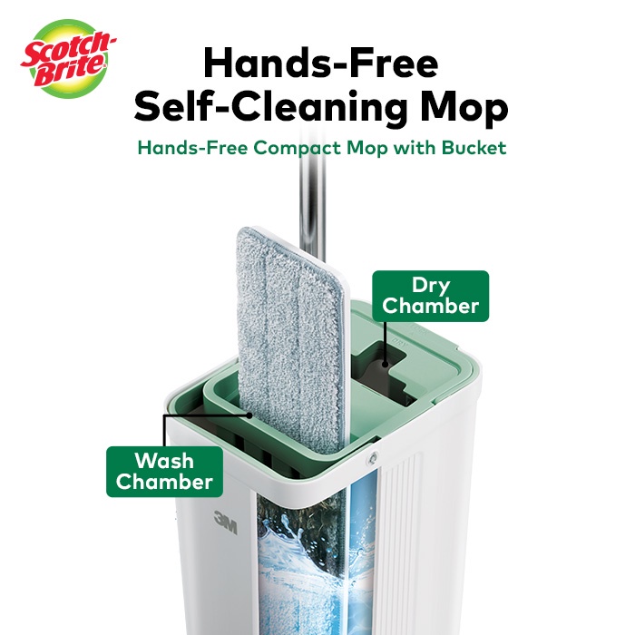 3M Scotch Brite Compact Hands-Free Flat Mop with Bucket | Shopee Singapore