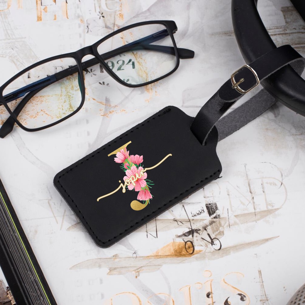 Personalised Letter with Name Leather Luggage Tag Travel Accessorie Suitcase Identifier Label ...