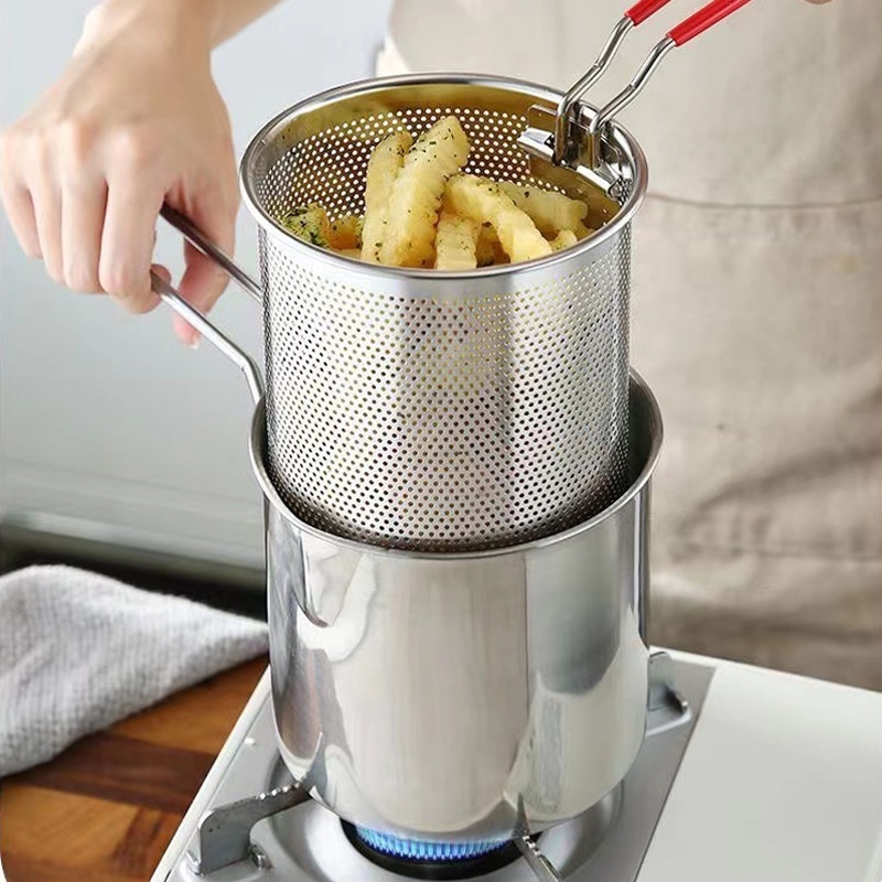 304 Stainless Steel Fryer Japanese Style with Filter Mesh Tempura Fuel ...