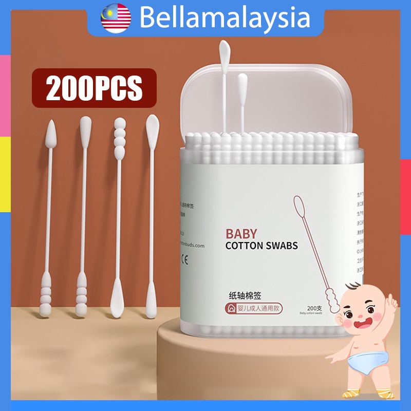 Bella 200Pcs Baby Cotton Buds Disposable Cotton Swabs Small Tip Cotton ...