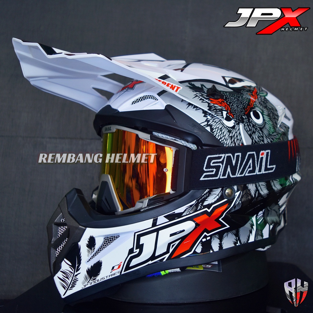 Jpx CROSS_FOX1 X13 HELMET - PEARL WHITE GLOSS HANDLING GOOGLE SNAIL ...