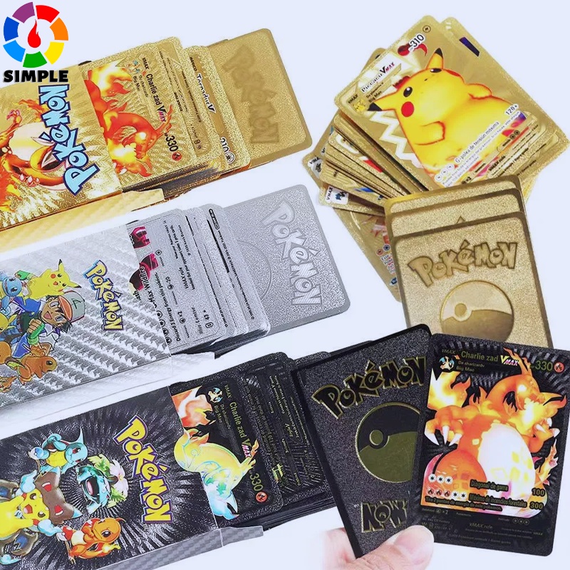 Pokemon Cards Metal Gold Box Vmax GX English Card Charizard Pikachu ...