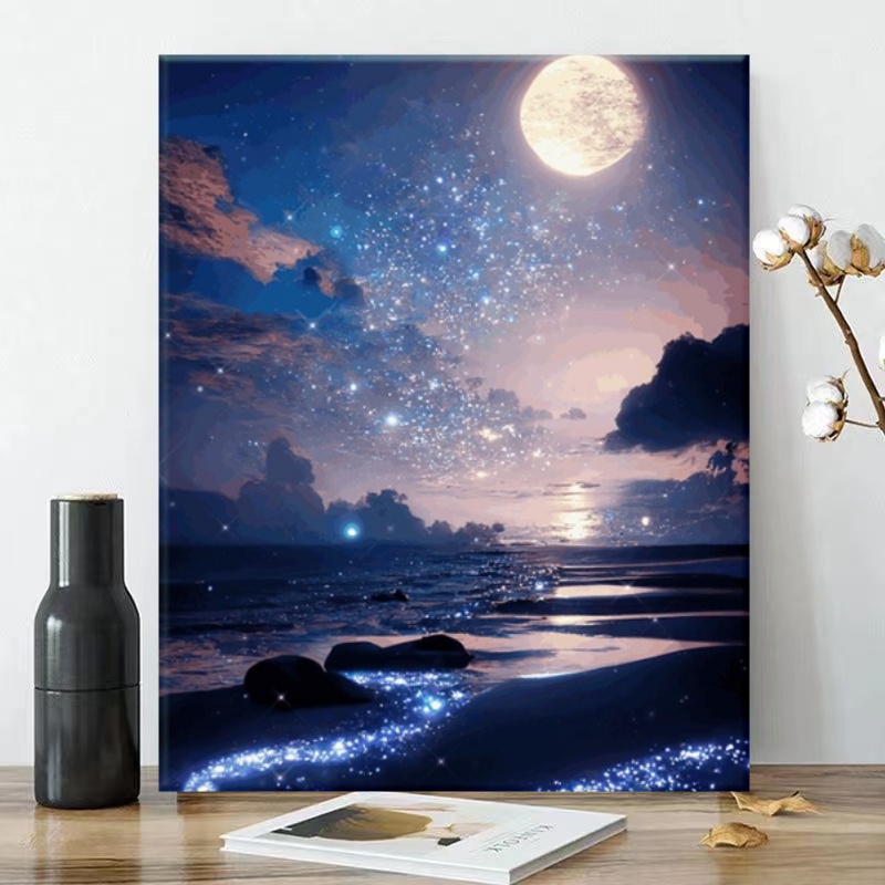 Moon Stars Paint By Numbers With Frame KIT Diy Oil Painting By Numbers ...
