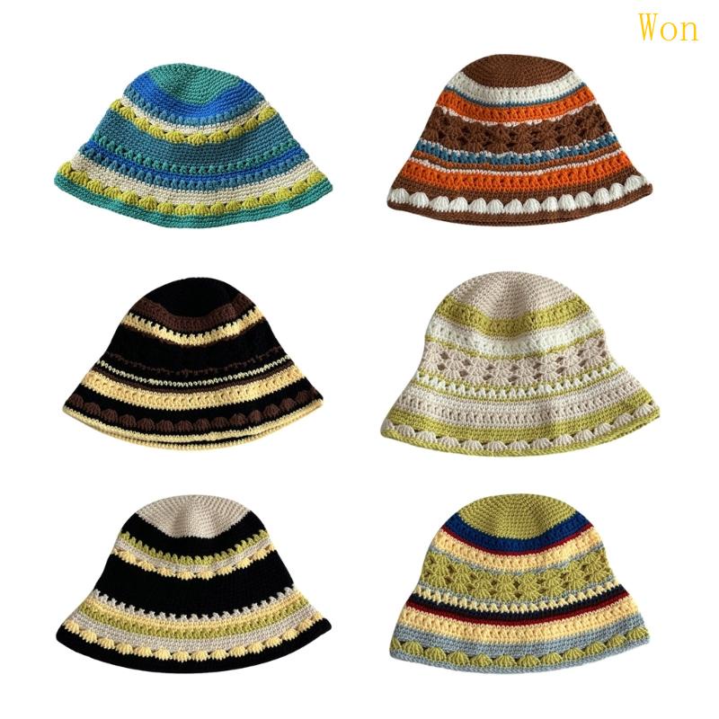 Won Sunproof Woman Crochet Color Matching Hat Summer Fisherman Hat ...