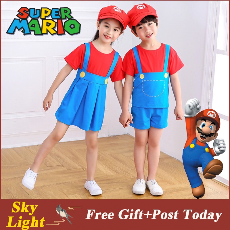 Super Mario Shirt Shorts Boy Dress Cosplay Costume For Kids Girl Terno ...