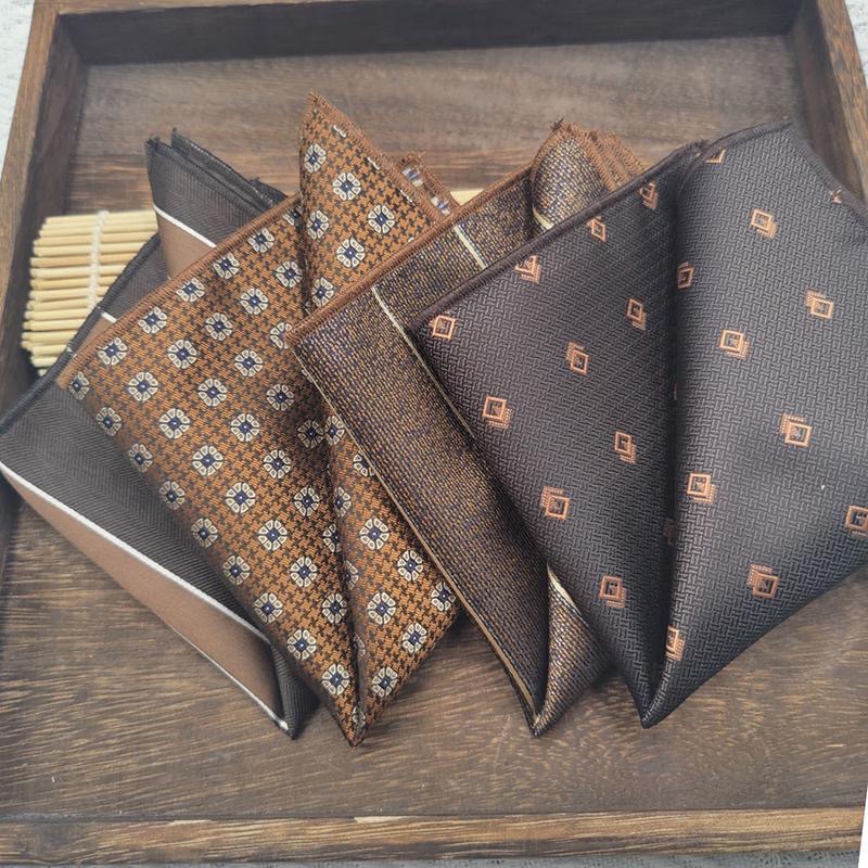 Men Vintage Pattern Dress Pocket Square Wedding Handkerchief Brown ...