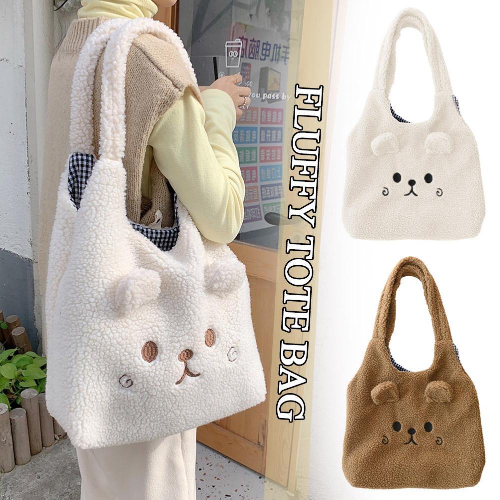 Cute Plush Tote Large Capacity Fluffy Shoulder Bag Durability Excellent ...