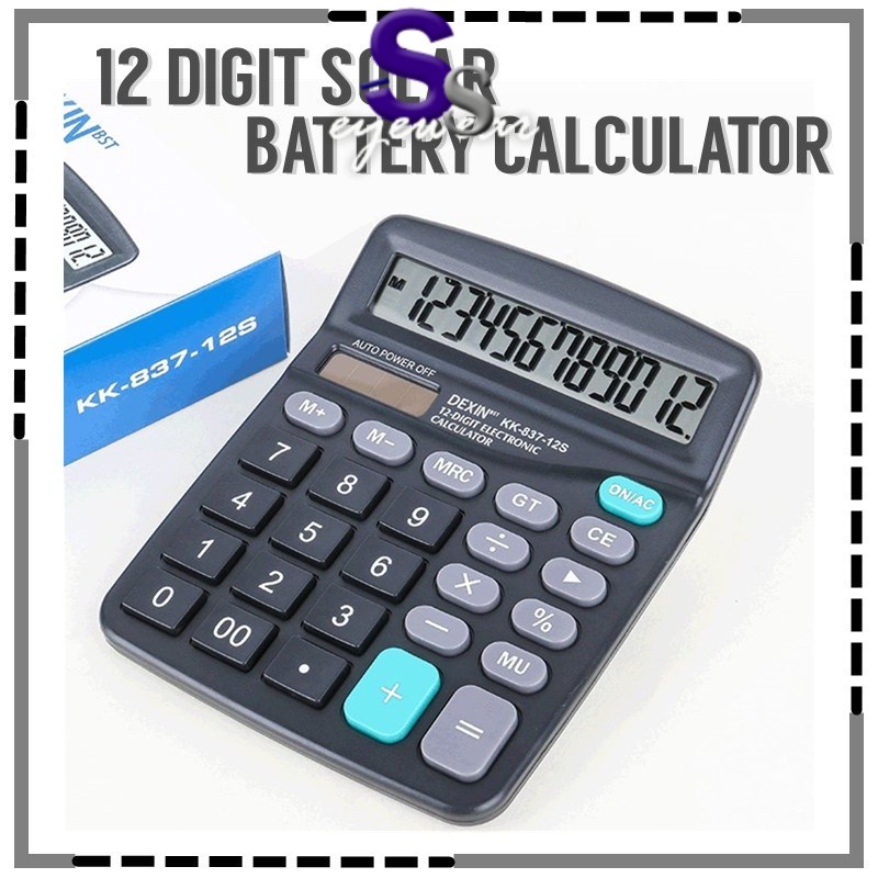 (12 Digits)Dual Power Big Display Desktop Calculator Solar Battery ...